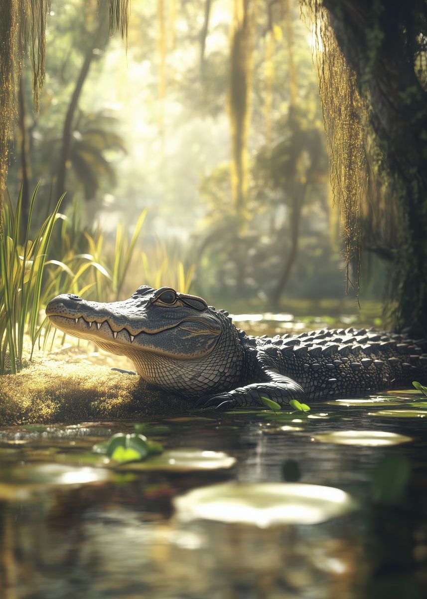 'Alligator in Swamp' Poster, picture, metal print, paint by Rawbin ...