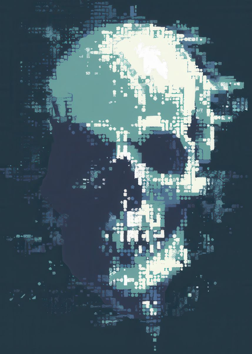 'Pixelated Skull Head ' Poster, picture, metal print, paint by Alex F ...
