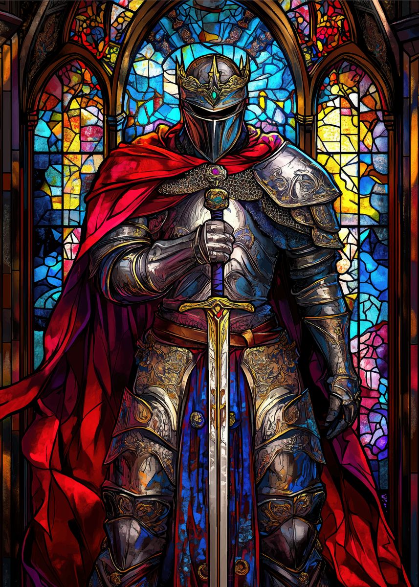 'Stained Glass Knight' Poster, picture, metal print, paint by CINEMO ...