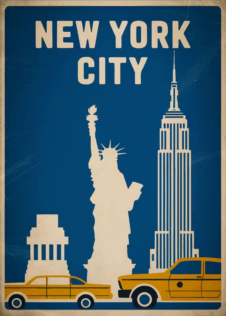 'New York City Vintage Poster' Poster, picture, metal print, paint by ...