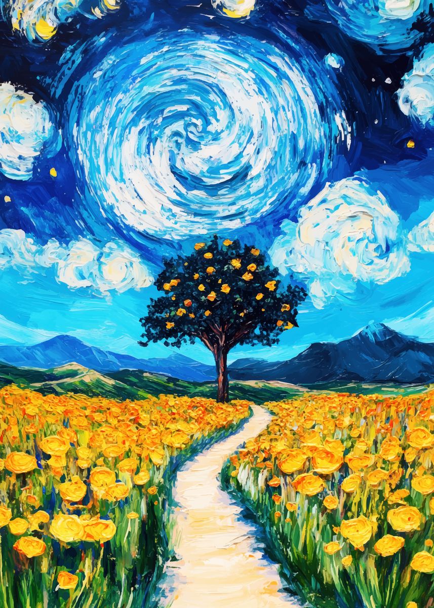 'Starry Night Field' Poster, picture, metal print, paint by HAPPISTRO ...