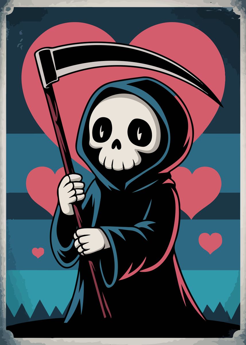 'Grim Reaper with Hearts' Poster, picture, metal print, paint by ...