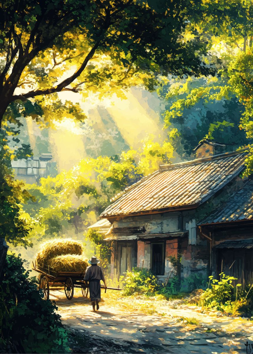 'Rural Japanese Village Scene' Poster, picture, metal print, paint by ...