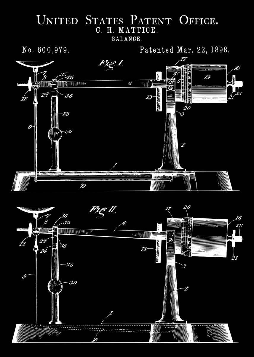 'Balance Scale Patent Drawing' Poster, picture, metal print, paint by ...