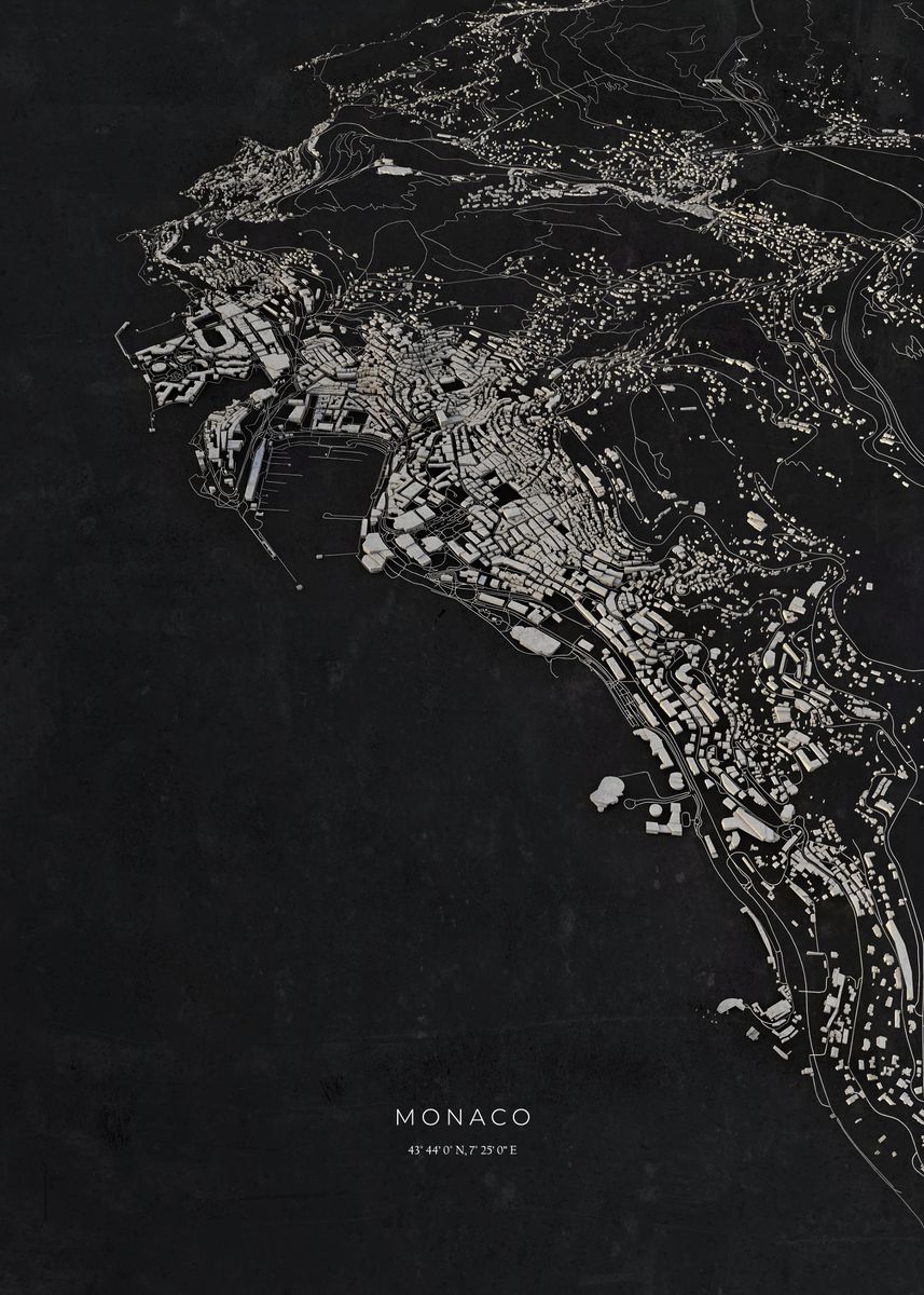 'Monaco City Map' Poster, picture, metal print, paint by Uber Colektiv ...