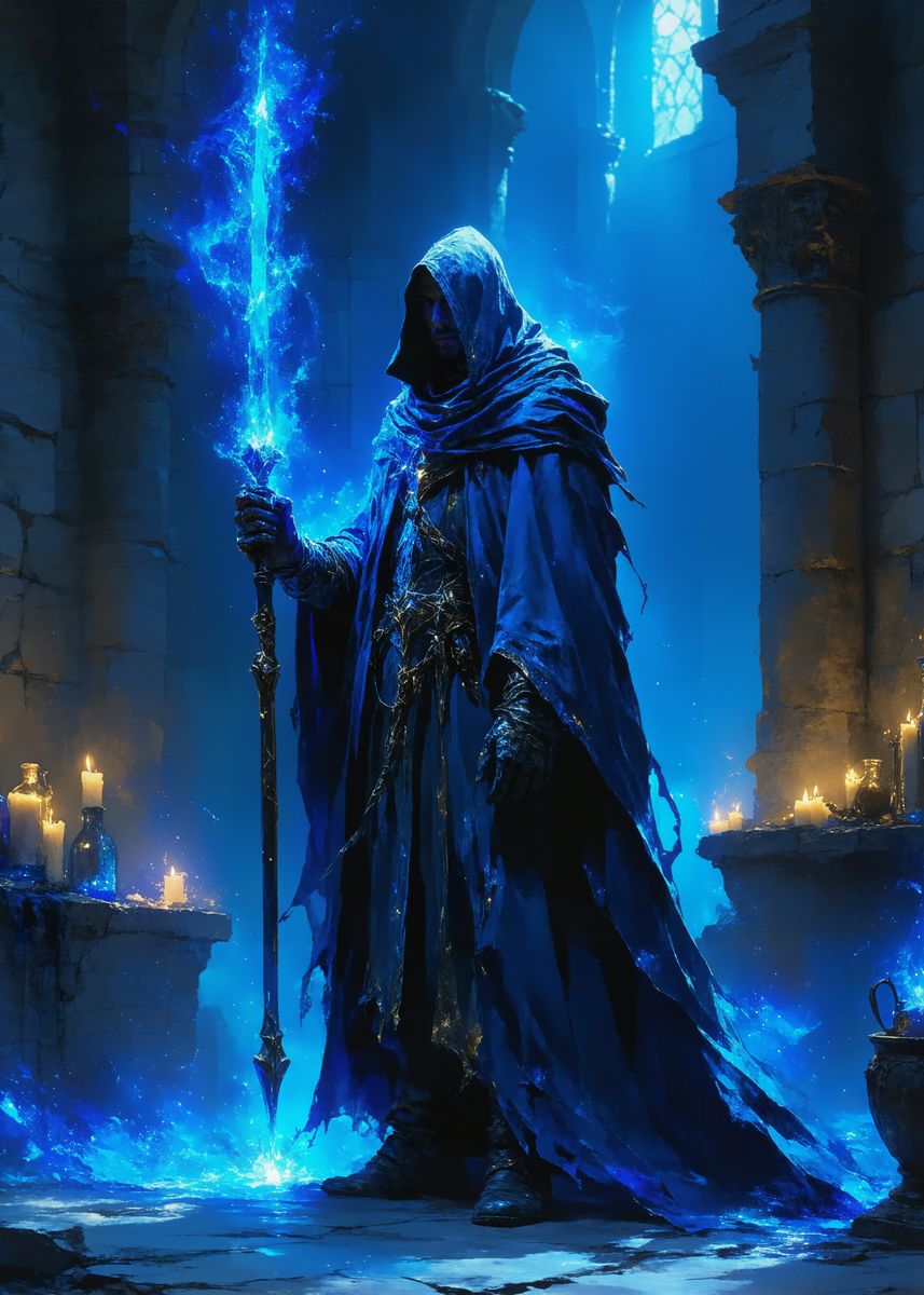 'Blue Mage with Staff' Poster, picture, metal print, paint by Trav3l3r ...