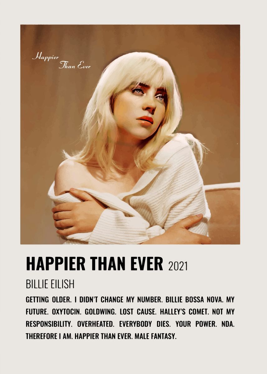 'Billie Eilish Happier Than Ever Album Cover' Poster, picture, metal print, paint by farel ...