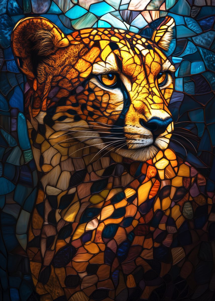 'Stained Glass Cheetah' Poster, picture, metal print, paint by Golden ...