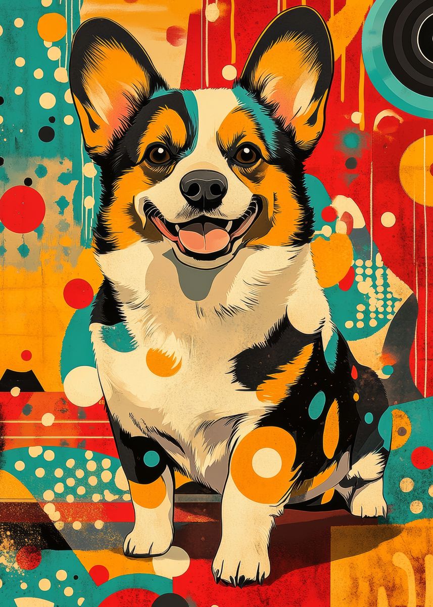 'Corgi in Retro Style | Welsh Corgi Art Print - Vibrant and Abstract ...