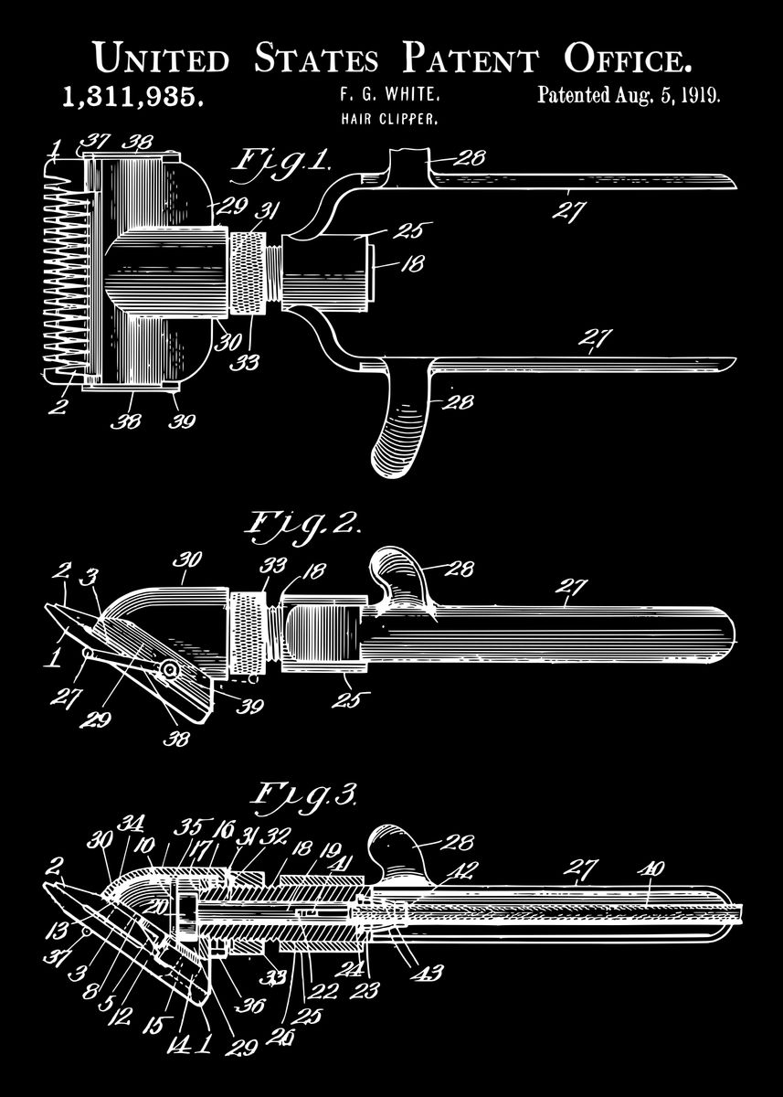 'Hair Clipper Patent Drawing' Poster, picture, metal print, paint by ...