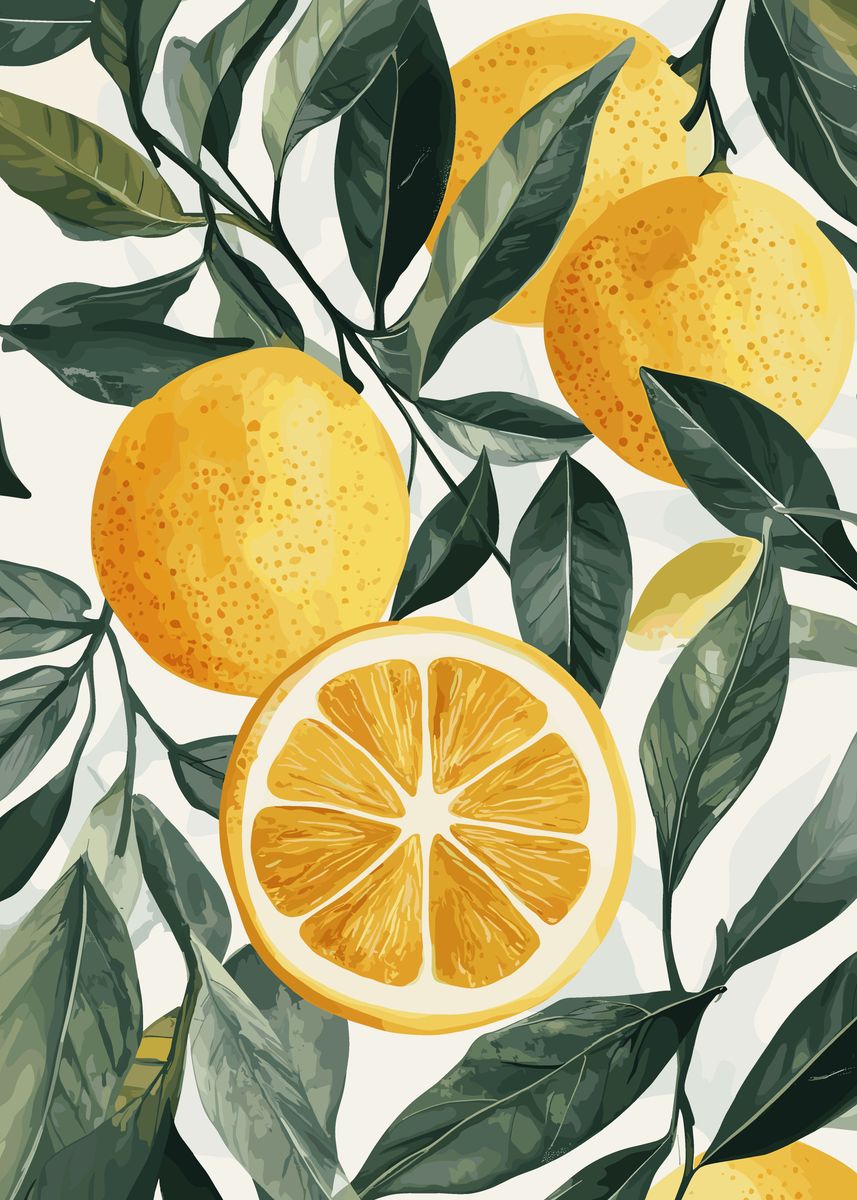 'Lemon Branch Illustration' Poster, picture, metal print, paint by ...