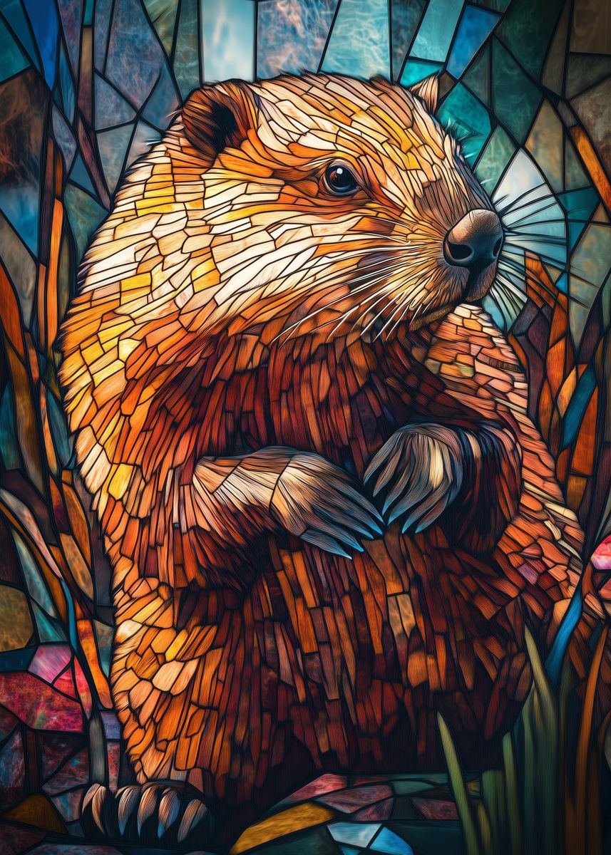 'Stained Glass Beaver' Poster, picture, metal print, paint by Golden ...