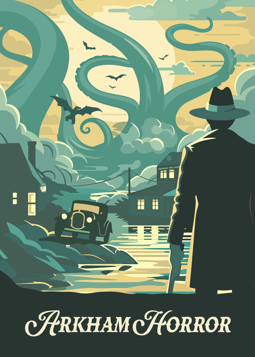 'Arkham Horror Board Game Inspired Illustration Poster' Poster, picture ...