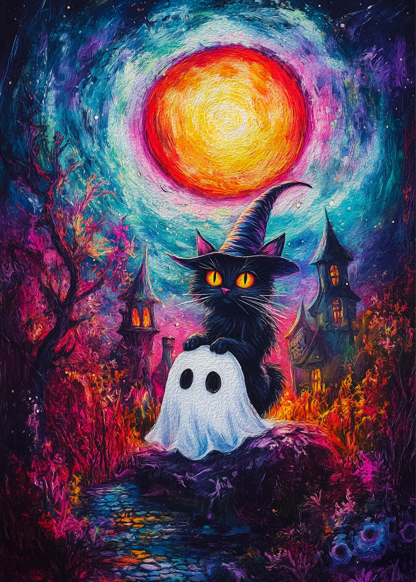 'Halloween Witch Cat' Poster, picture, metal print, paint by ...