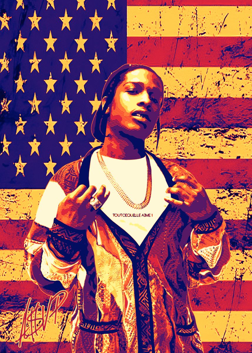 'A$AP Rocky American Flag' Poster, picture, metal print, paint by ...