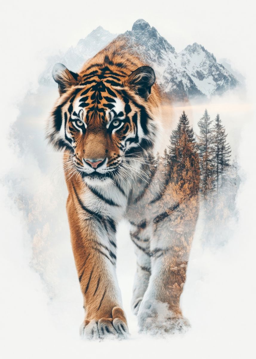 'Tiger in Mountain Landscape' Poster, picture, metal print, paint by ...