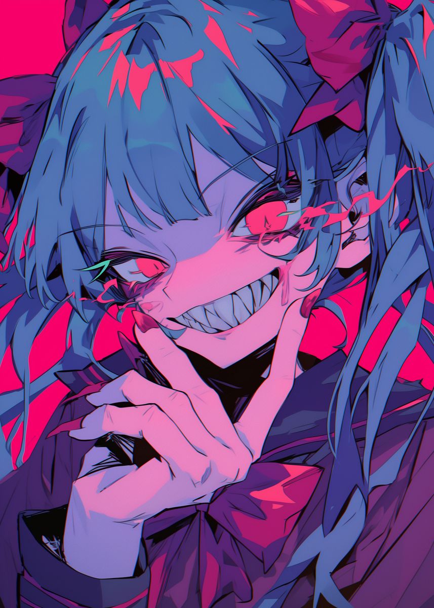 'Anime Girl with Sharp Teeth' Poster, picture, metal print, paint by ...