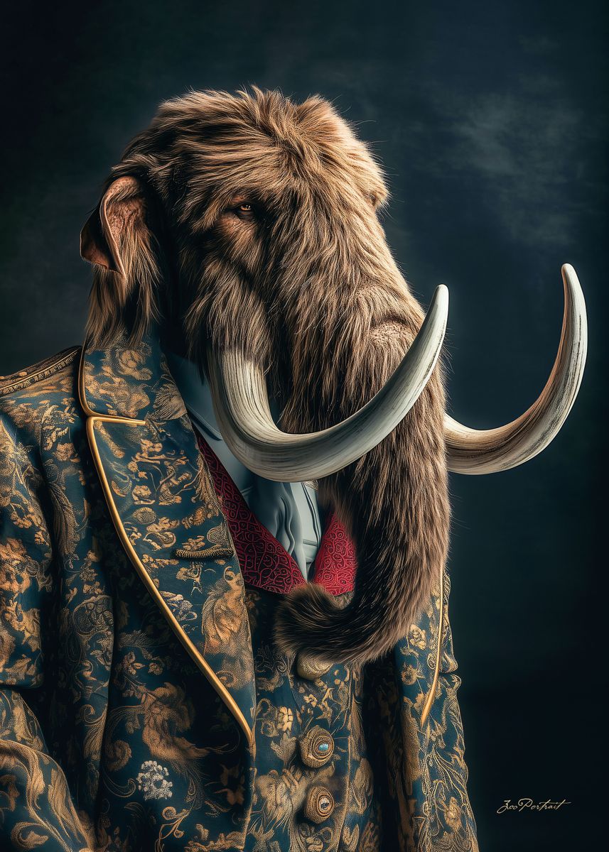 'Portrait of a Mammoth in Suit' Poster, picture, metal print, paint by ...