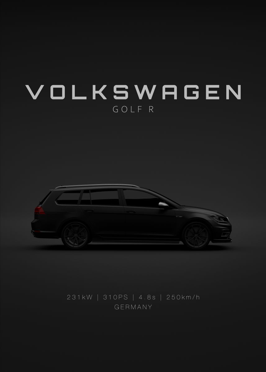 'Volkswagen Golf R7.5 Variant Black - Specs' Poster, picture, metal ...
