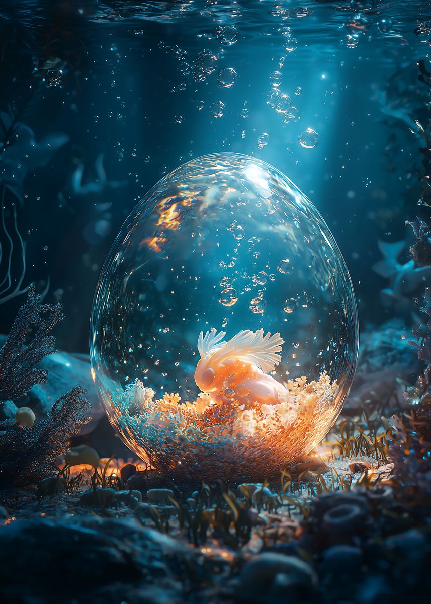 'Underwater Egg with Creature' Poster, picture, metal print, paint by ...