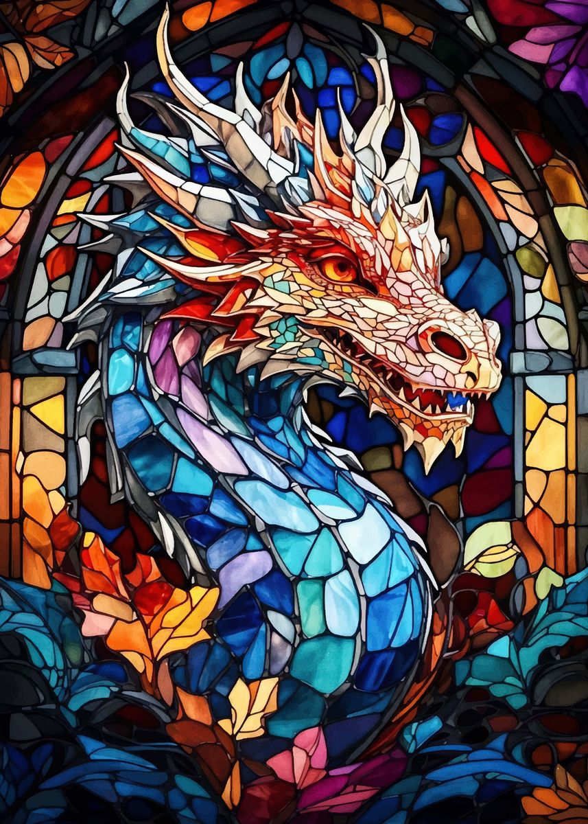 'Stained Glass Dragon' Poster, picture, metal print, paint by Clare ...