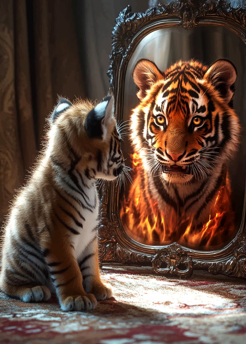 'Tiger Cub Reflection' Poster, picture, metal print, paint by Loves ...