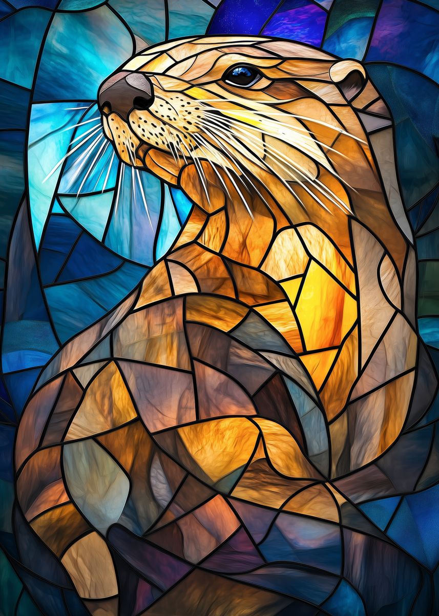 'Stained Glass Otter' Poster, picture, metal print, paint by Golden ...