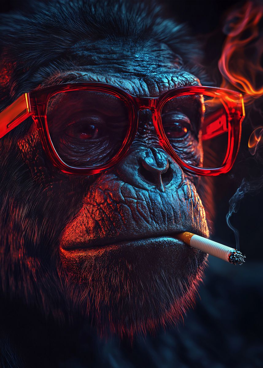 'Cool Ape with Glasses' Poster, picture, metal print, paint by Leoni | Displate