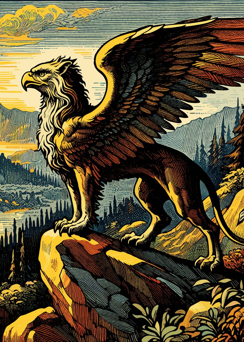 'Gryphon on Mountaintop' Poster, picture, metal print, paint by Ray ...