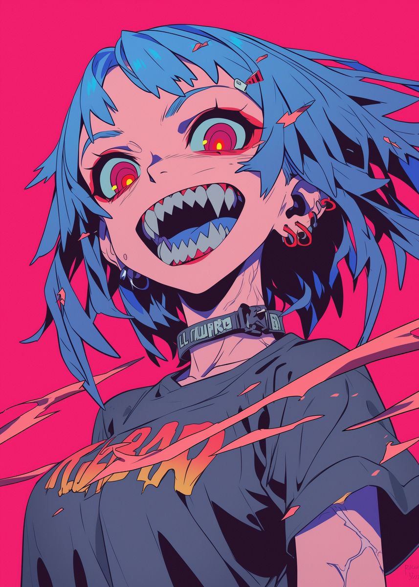 'Anime Girl with Sharp Teeth' Poster, picture, metal print, paint by ...