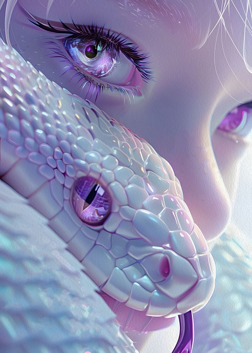 'White Snake and Girl' Poster, picture, metal print, paint by ...