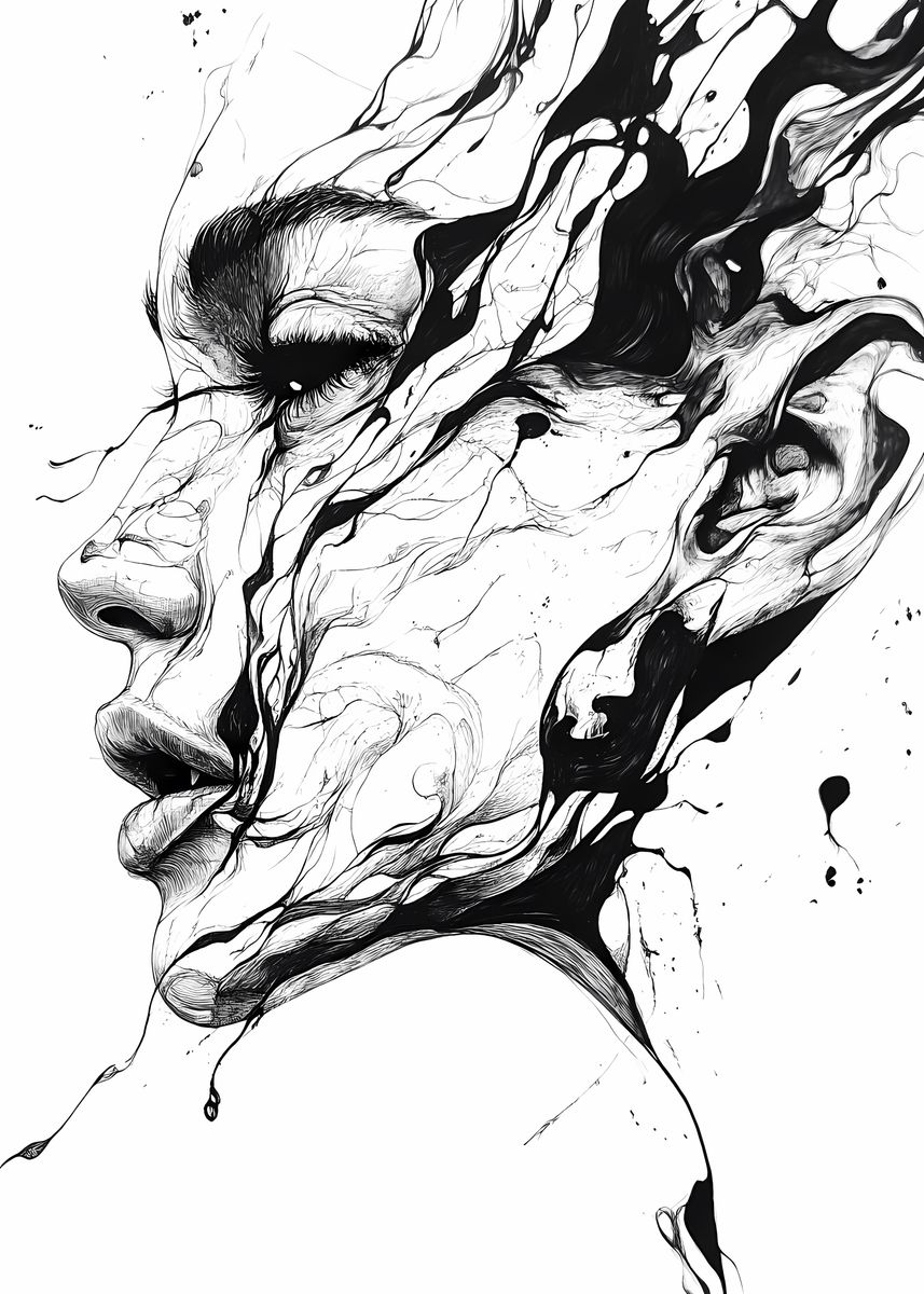 'Abstract Ink Portrait' Poster, picture, metal print, paint by Ilyrin ...