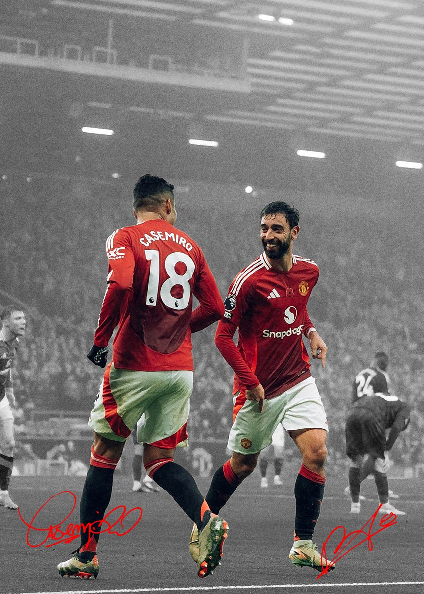 'Casemiro And Bruno Fernandes' Poster, picture, metal print, paint by ...