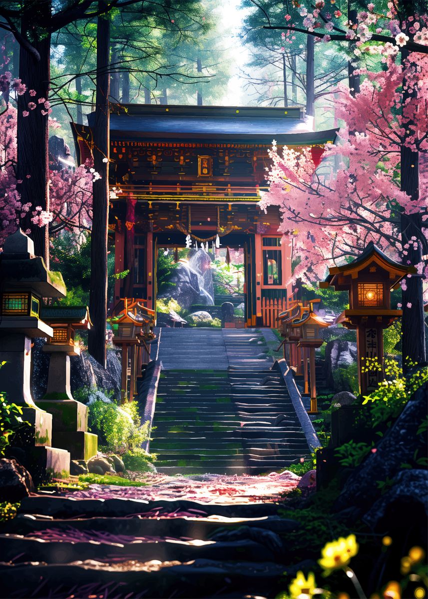 'Japanese Shrine Pathway' Poster, picture, metal print, paint by ...