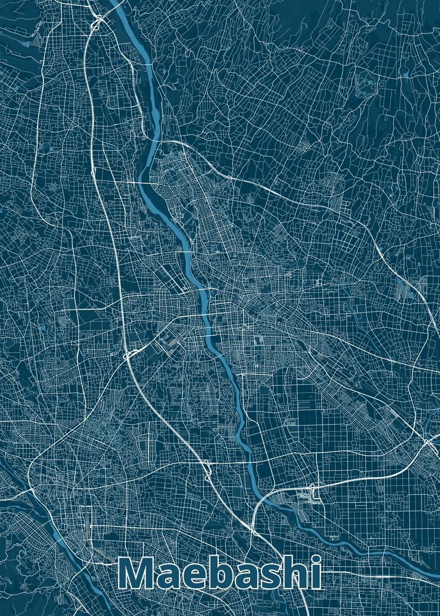 'Maebashi City Map' Poster, picture, metal print, paint by Sam Kal | Displate