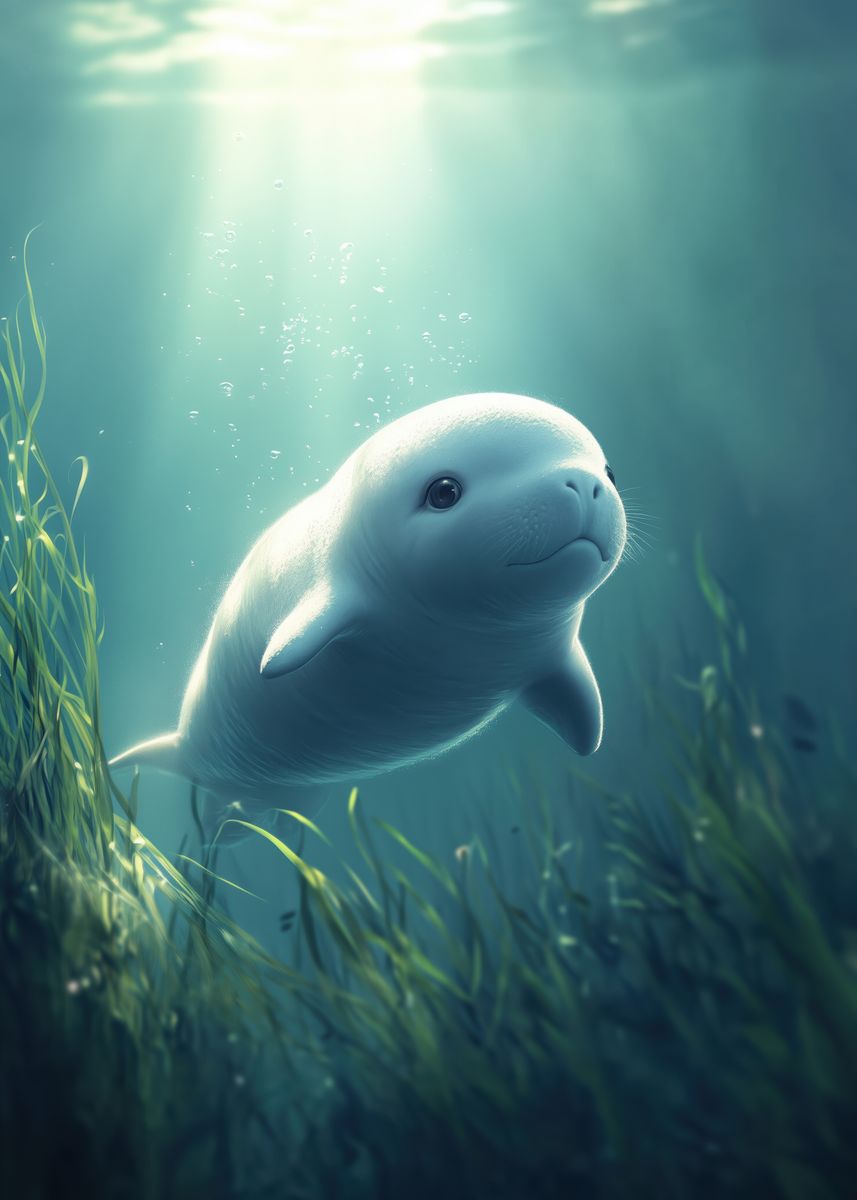 'Cute Baby Dugong Whale' Poster, picture, metal print, paint by Rawbin ...