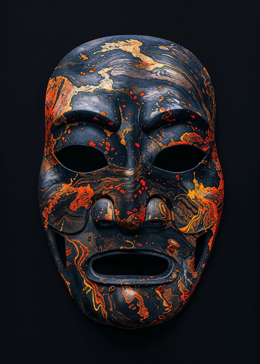 'Japanese Oni Mask' Poster, picture, metal print, paint by SuperNova | Displate