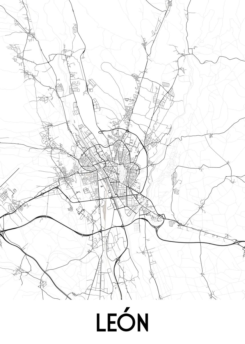 'León City Map' Poster, picture, metal print, paint by Sam Kal | Displate
