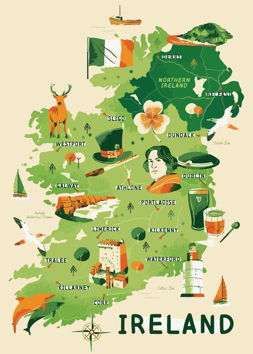 'Map of Ireland' Poster, picture, metal print, paint by Leonardo ...