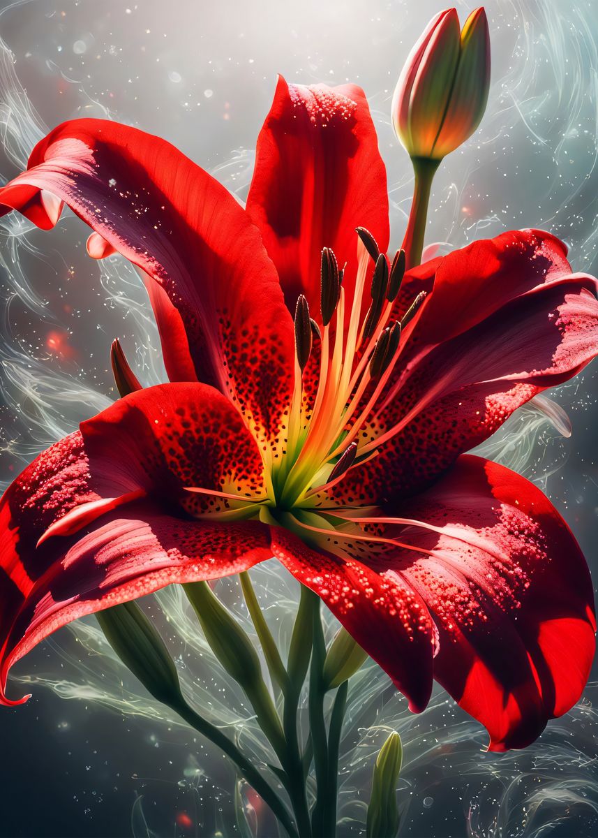 'Red Lily Blossom' Poster, picture, metal print, paint by Anata | Displate