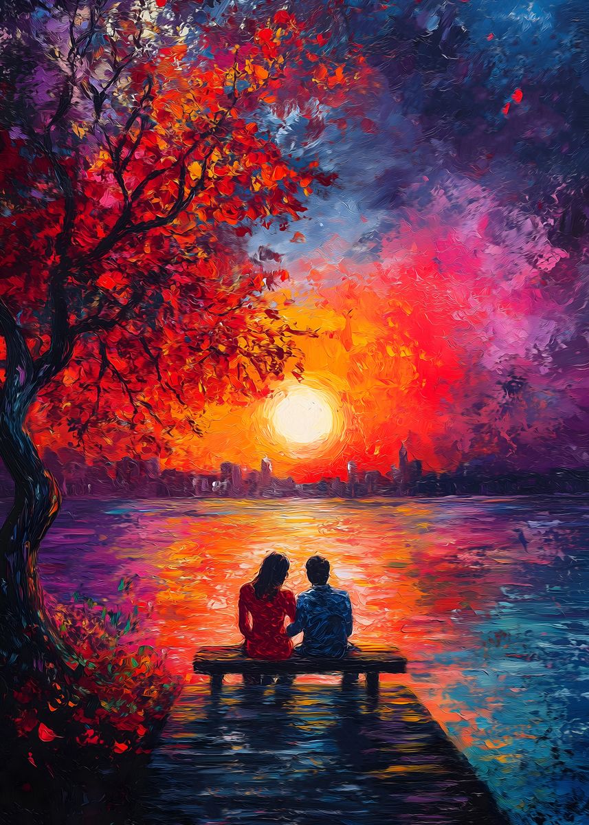 'Couple Sunset Painting' Poster, picture, metal print, paint by ...