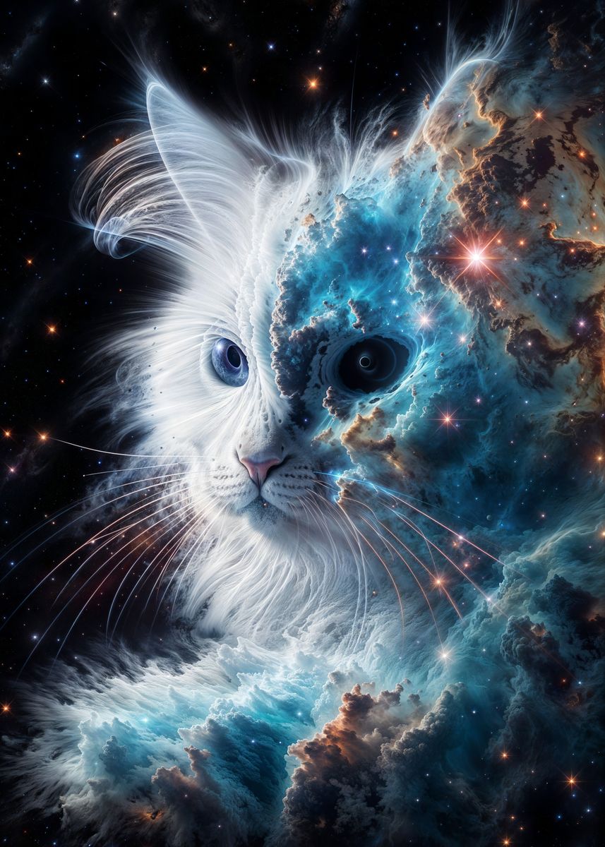 'Cosmic Nebula White Cat' Poster, picture, metal print, paint by ...