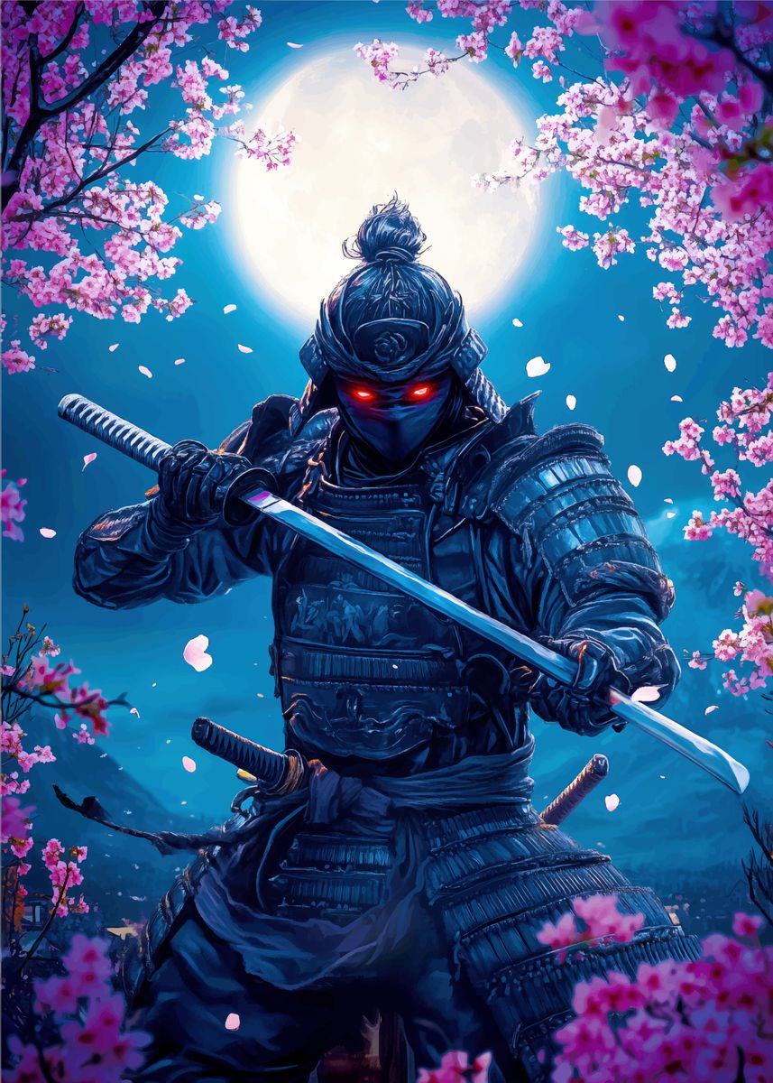 'Samurai Warrior in Moonlight' Poster, picture, metal print, paint by ...
