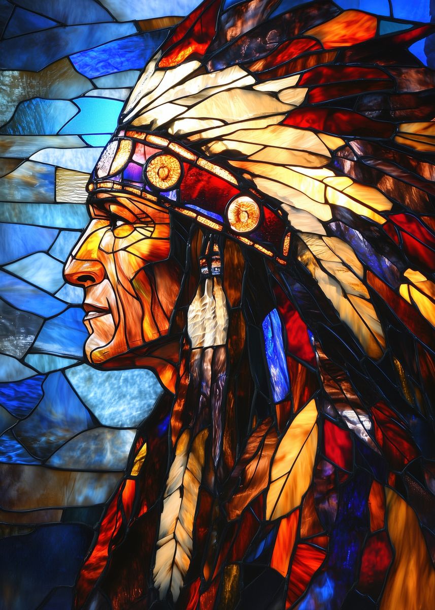 'Native American Stained Glass' Poster, picture, metal print, paint by ...