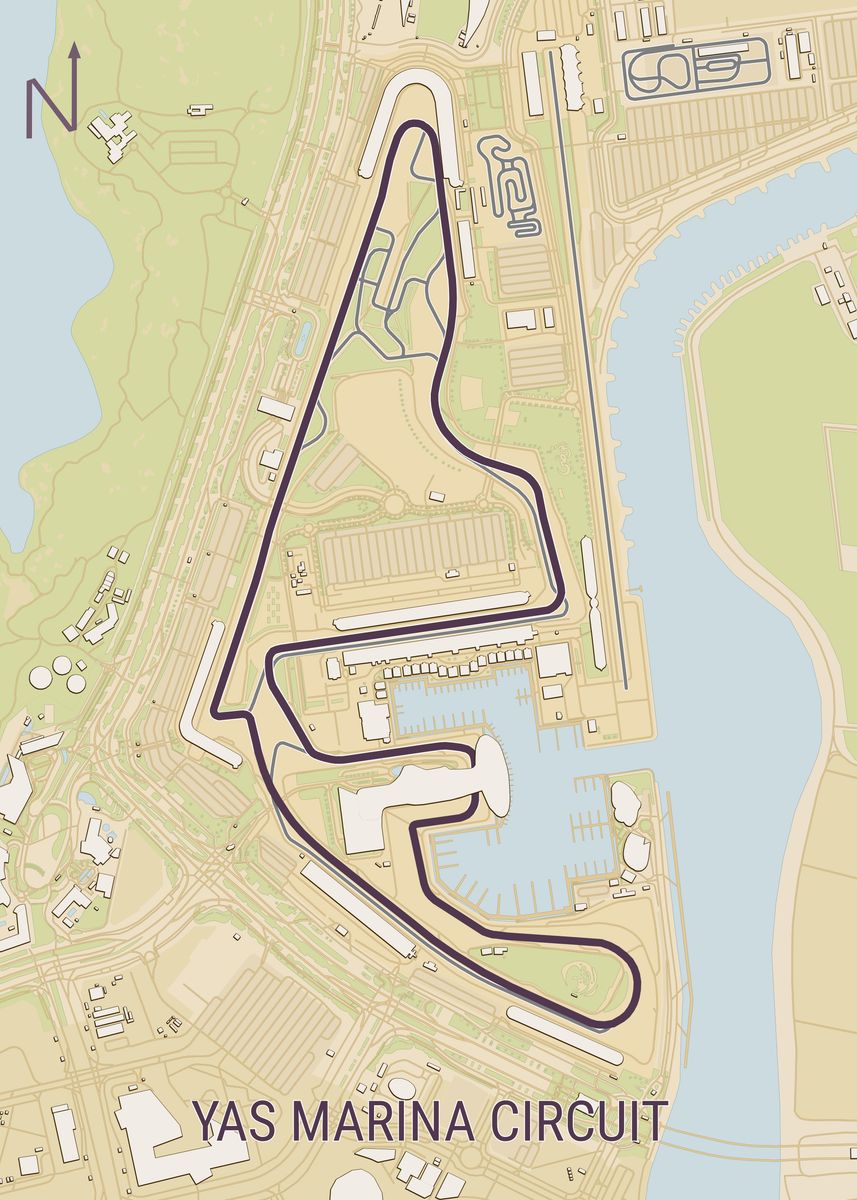 'Yas Marina Circuit Map' Poster, picture, metal print, paint by Sam Kal ...