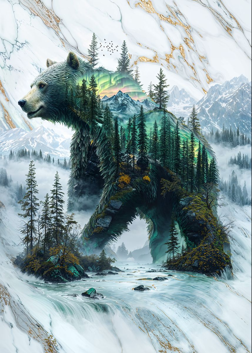 'Misty Mountain Bear' Poster, picture, metal print, paint by Pixaverse ...