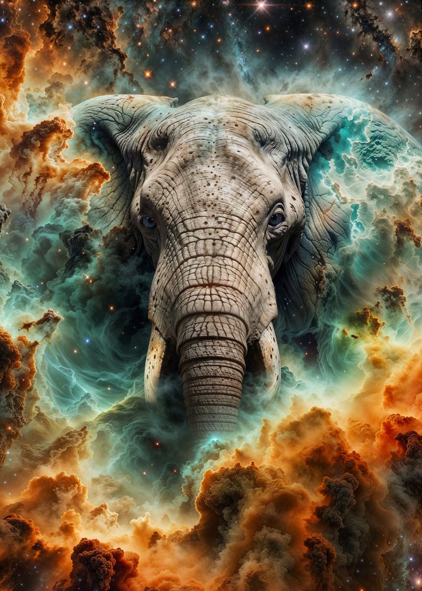 'Cosmic Nebula Elephant' Poster, picture, metal print, paint by ...