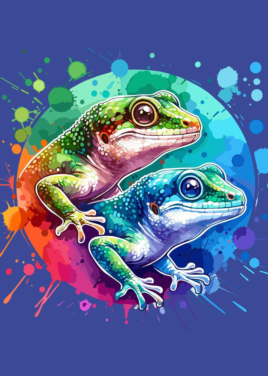 'Colorful Gecko Lizards' Poster, picture, metal print, paint by Ray ...