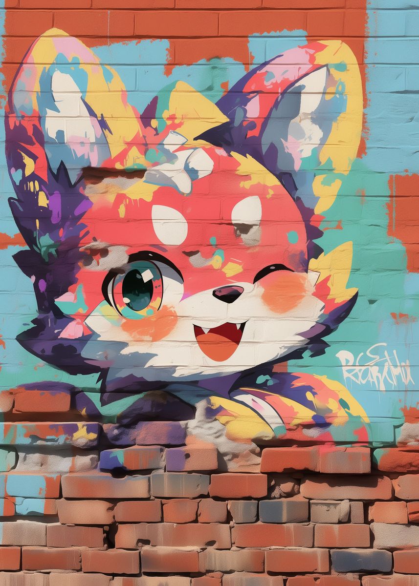 'Colorful Graffiti Fox' Poster, picture, metal print, paint by Akai ...