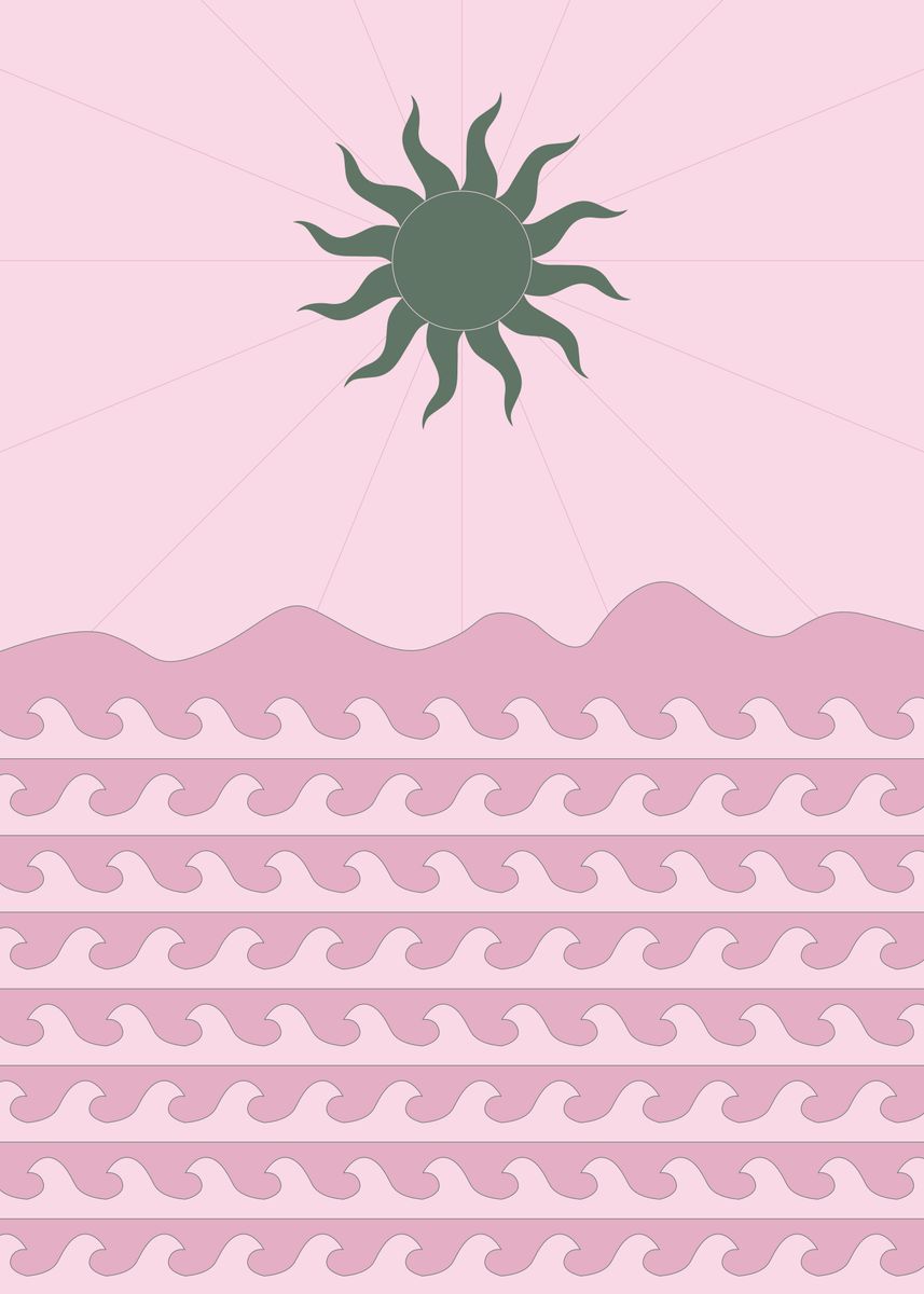 'Pink Sun and Waves' Poster, picture, metal print, paint by Farhan ...
